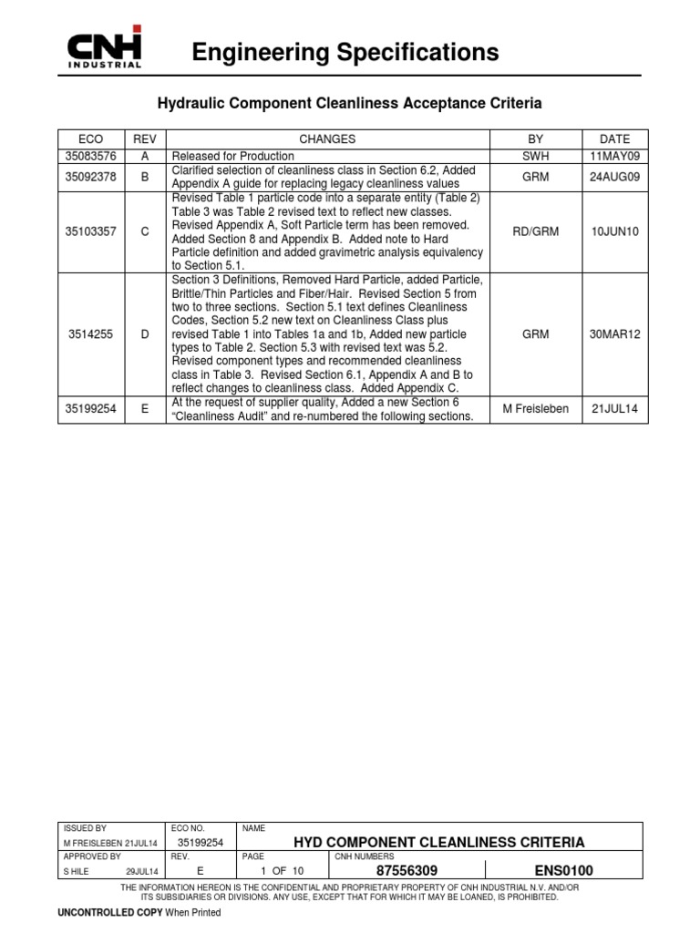 Hydraulic Component Cleanliness Specification | PDF | Specification ...