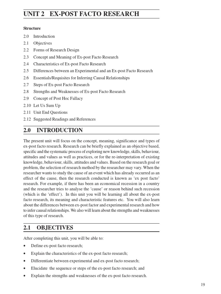 Unit 2 Ex-Post Facto Research: Structure | PDF | Causality | Experiment