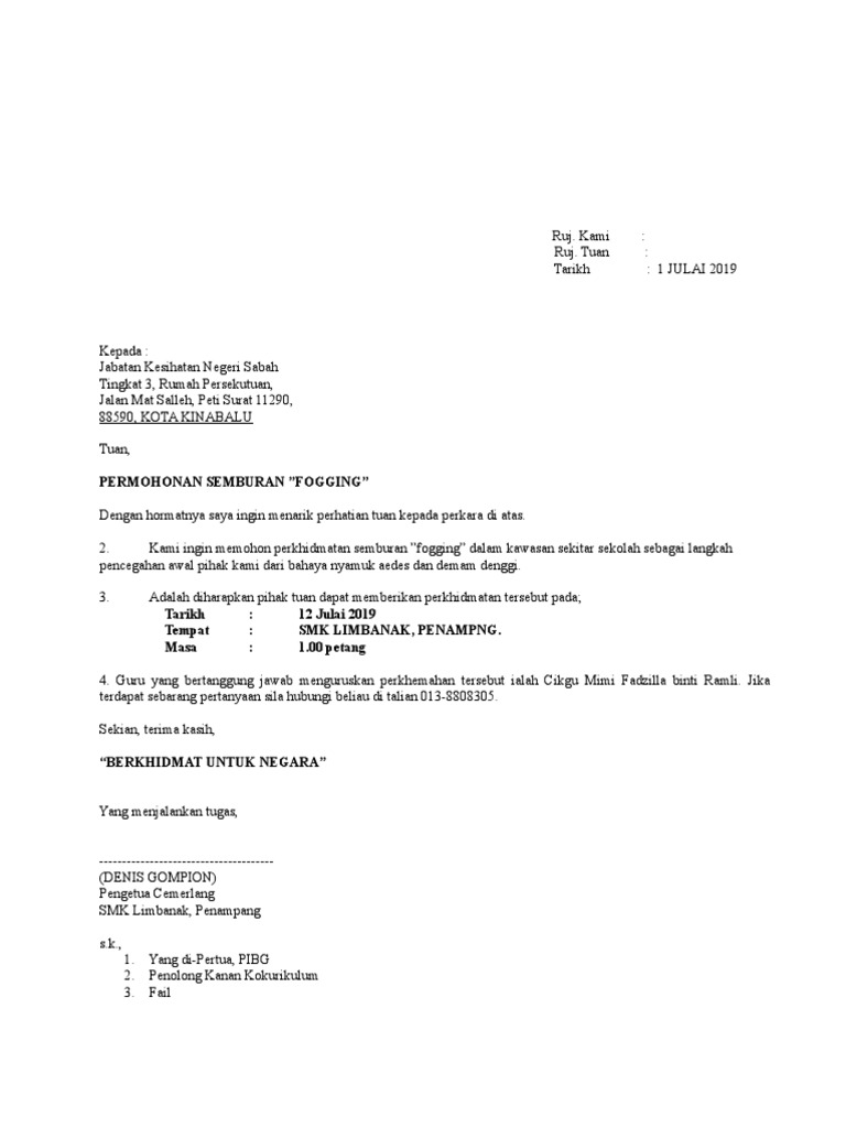 Surat Mohon Semburan Fogging | PDF