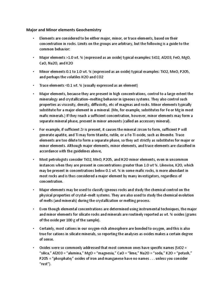 Major and Minor Elements Geochemistry | PDF | Minerals | Magma
