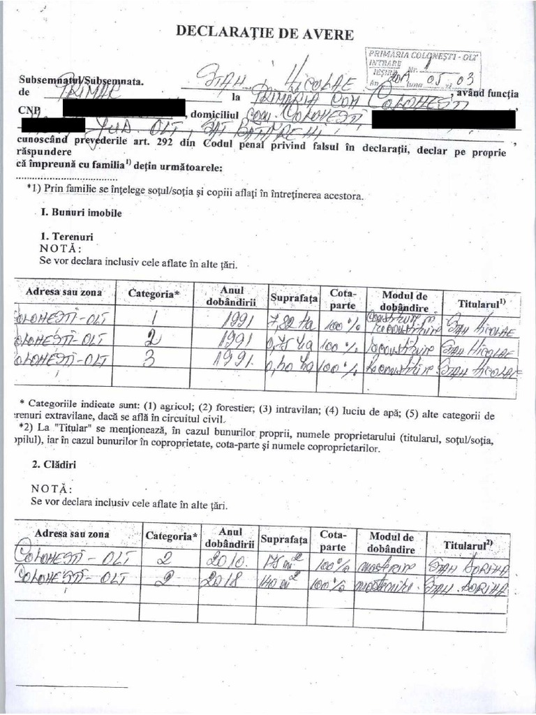 Stan Nicolae Declaratie de Avere 2019 PDF | PDF