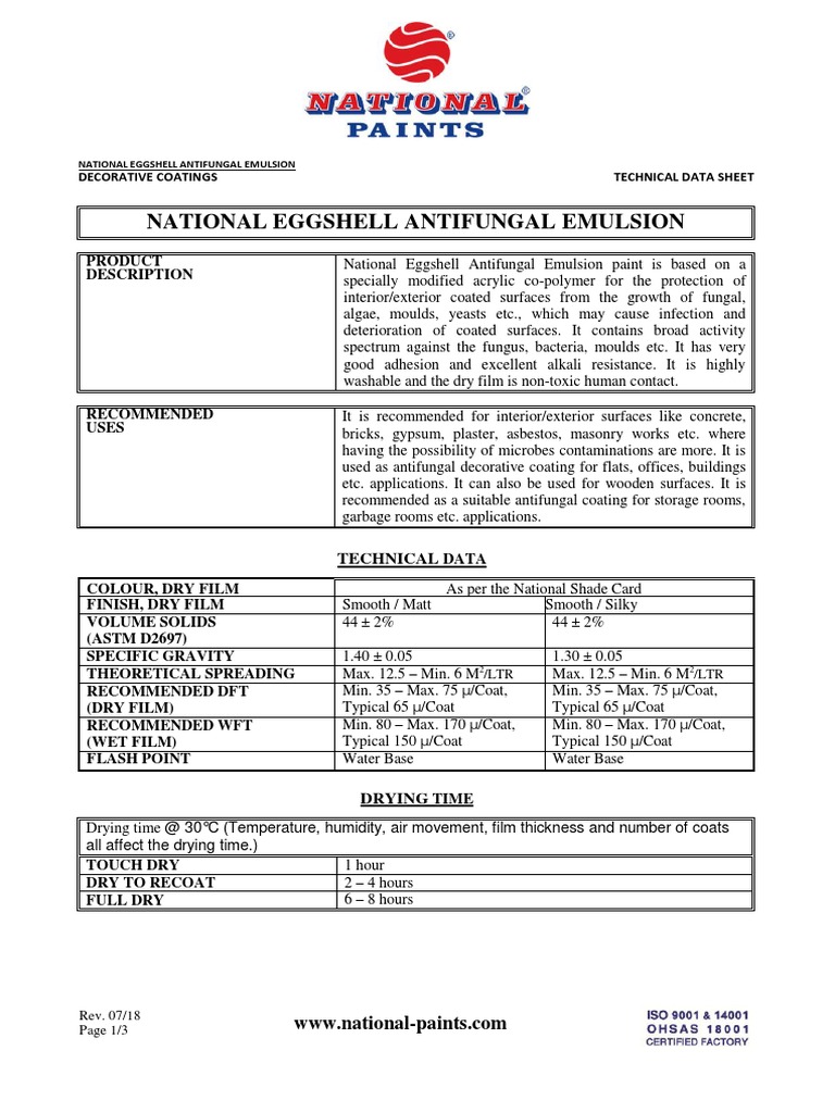 National Eggshell Antifungal Emulsion | PDF | Acrylic Paint | Water