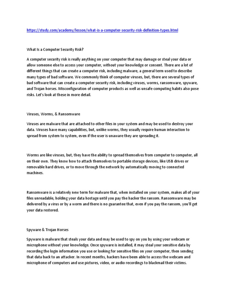 What Is A Computer Security Risk | PDF | Computer Virus | Antivirus ...