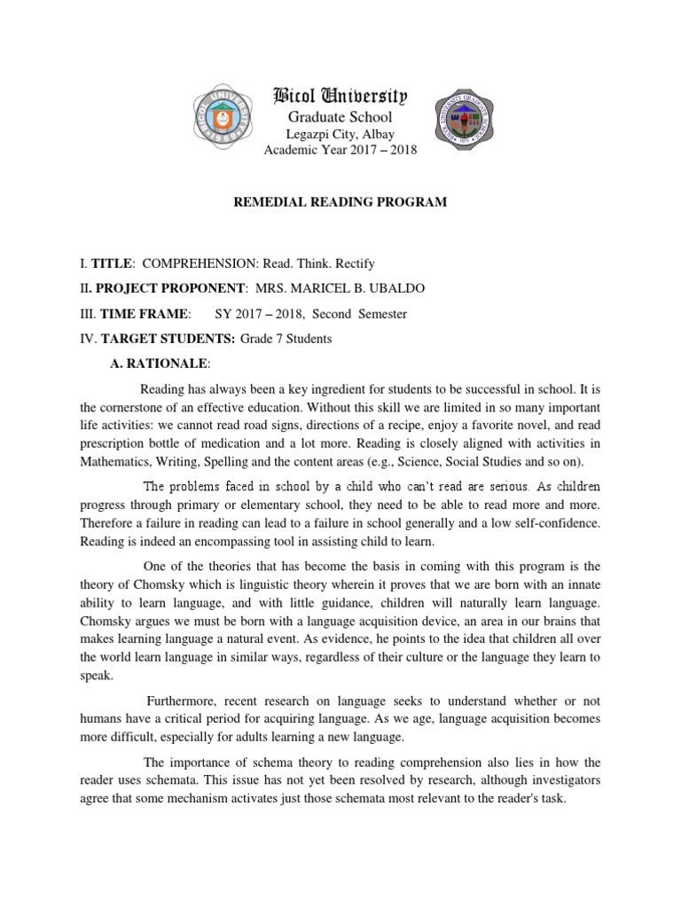 Remedial Reading Proposal | PDF | Reading Comprehension | Vocabulary