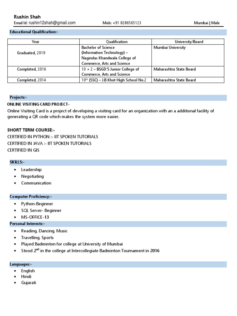 Rushin Shah: Educational Qualification | PDF