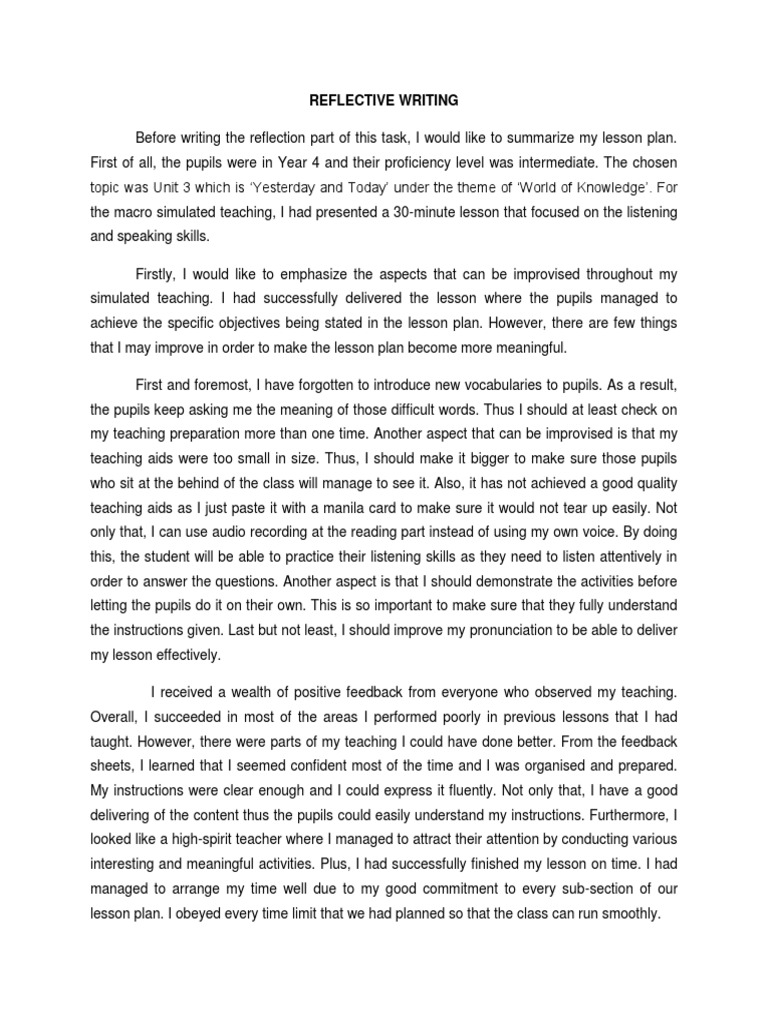 Reflection On Lesson | Download Free PDF | Lesson Plan | Vocabulary
