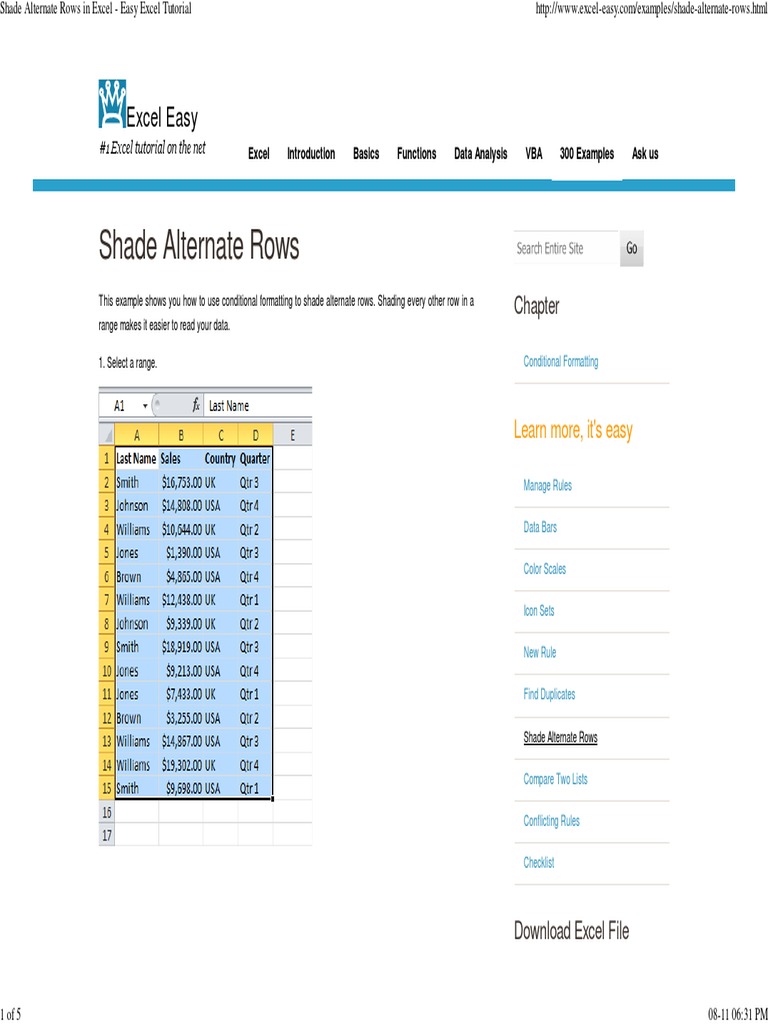 Shade Alternate Rows In Excel Easy Excel Tutorial Pdf Pdf Microsoft Excel Microsoft