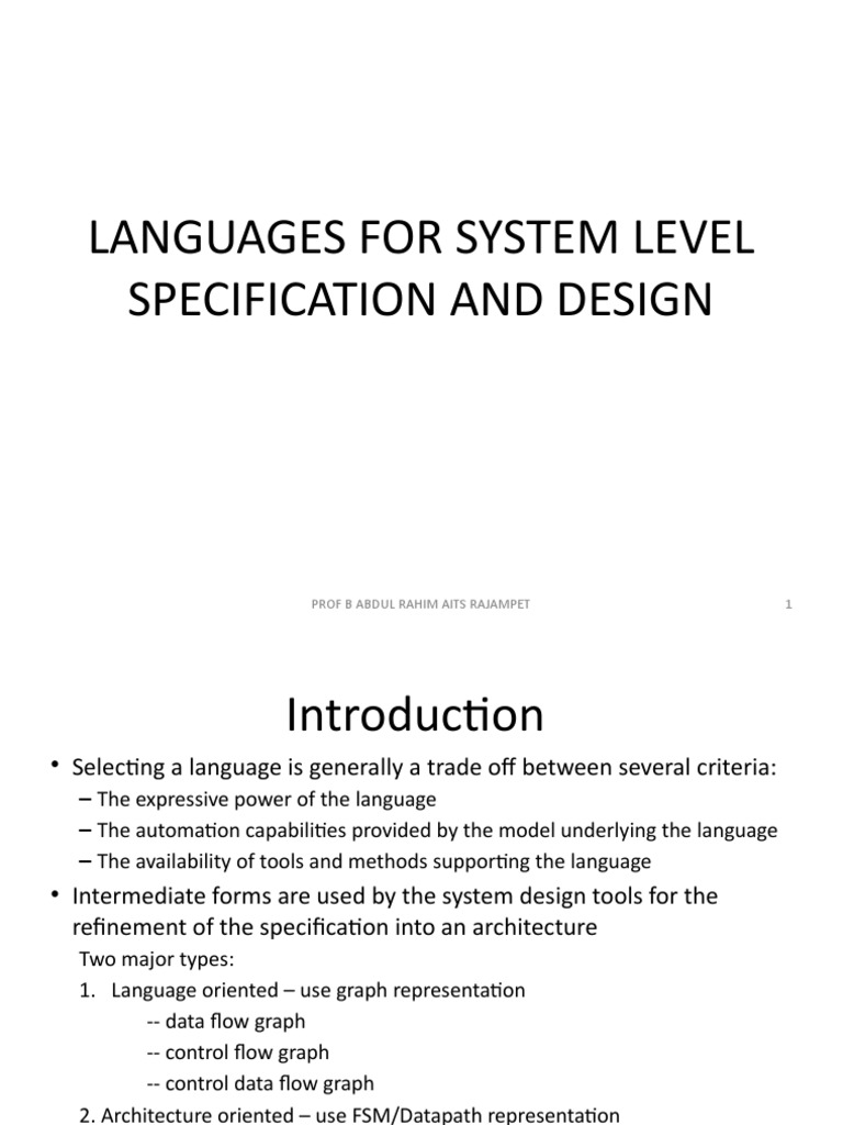 Languages For System Level Specification and Design | PDF | Programming Language | Specification ...