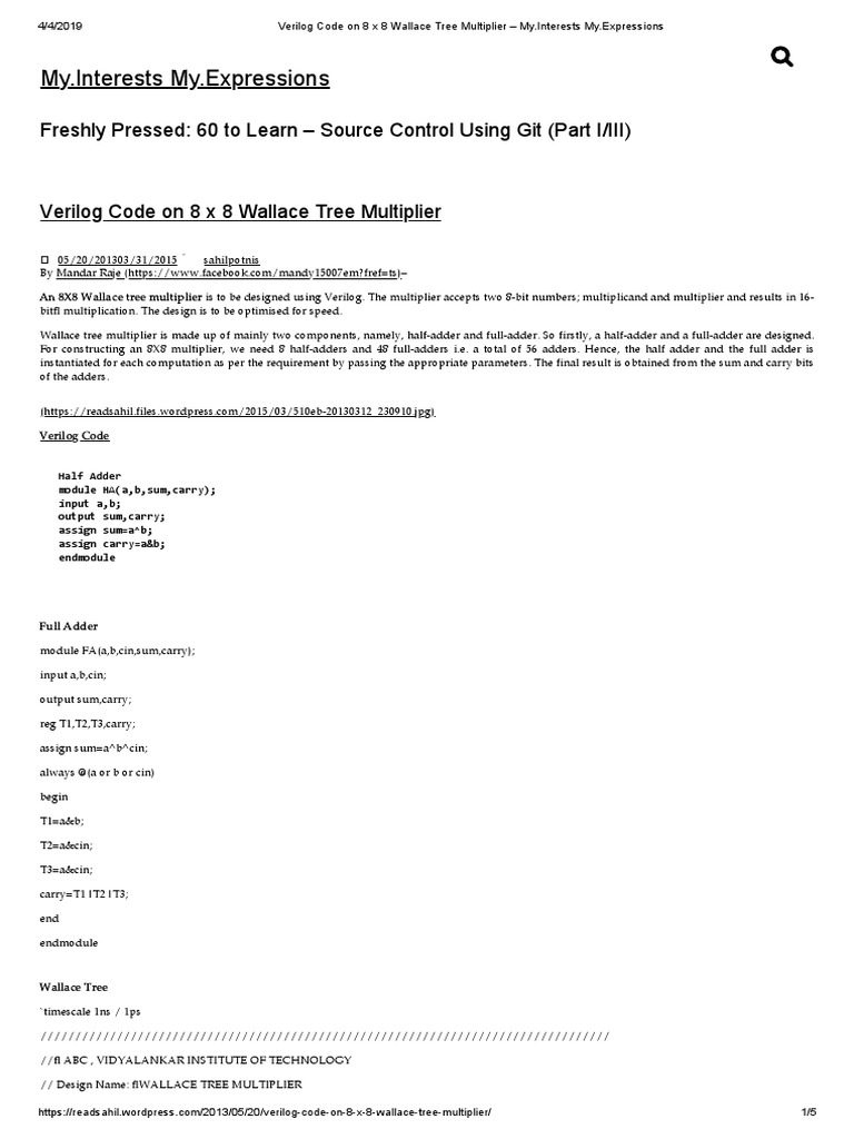 8x8 Wallace Tree Multiplier Verilog | PDF | Electronic Design | Areas Of Computer Science