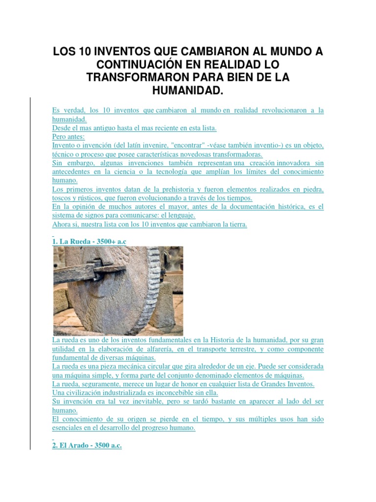 Los 10 Inventos Que Cambiaron Al Mundo A Continuación En Realidad Lo ...