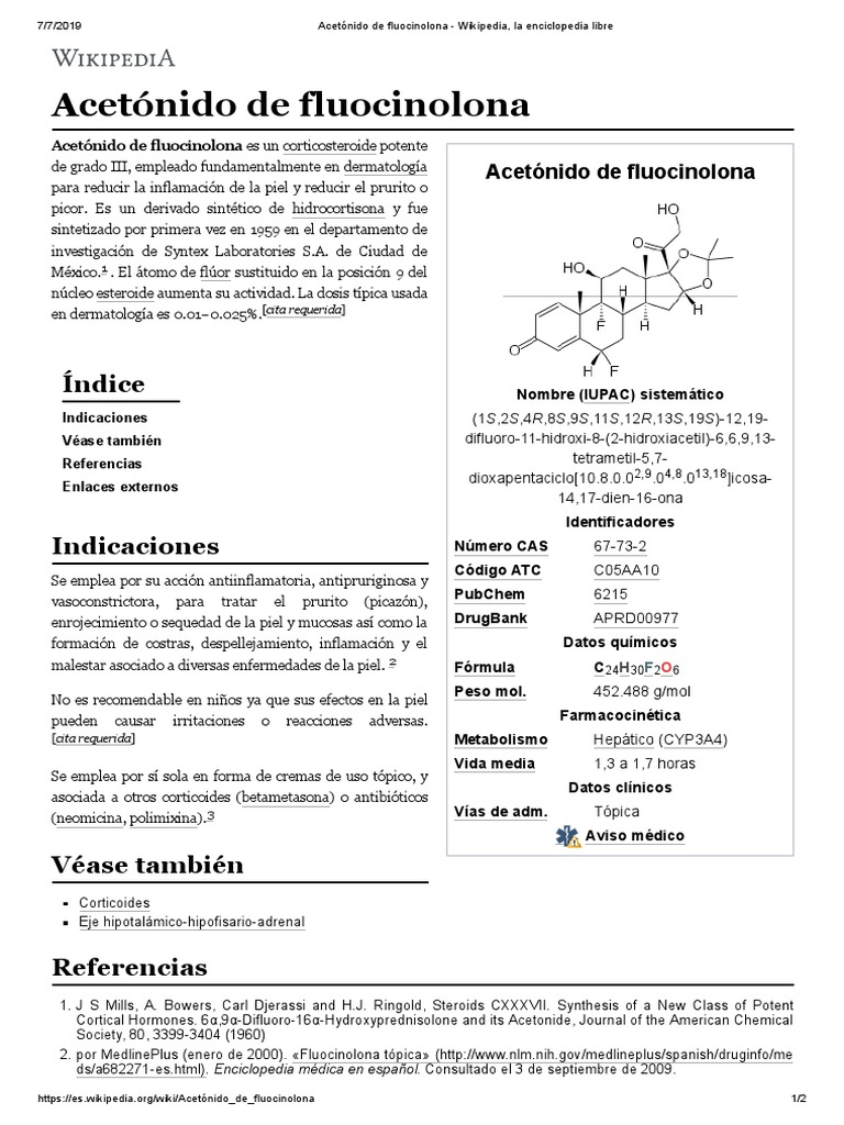 Acetónido de Fluocinolona - Wikipedia, La Enciclopedia Libre | PDF ...