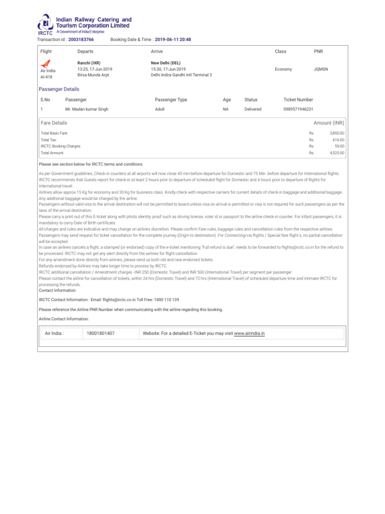 Sample Air Ticket of Paytm | PDF | Airlines | Aviation