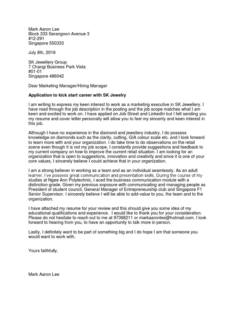 Cover Letter SK - Mark AL | PDF