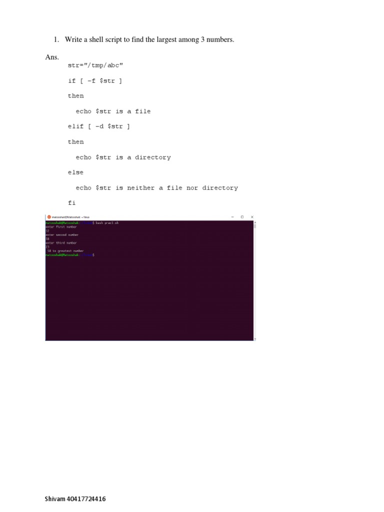 Write A Shell Script To Find The Largest Among 3 Numbers. Ans | PDF | Filename | Command Line ...