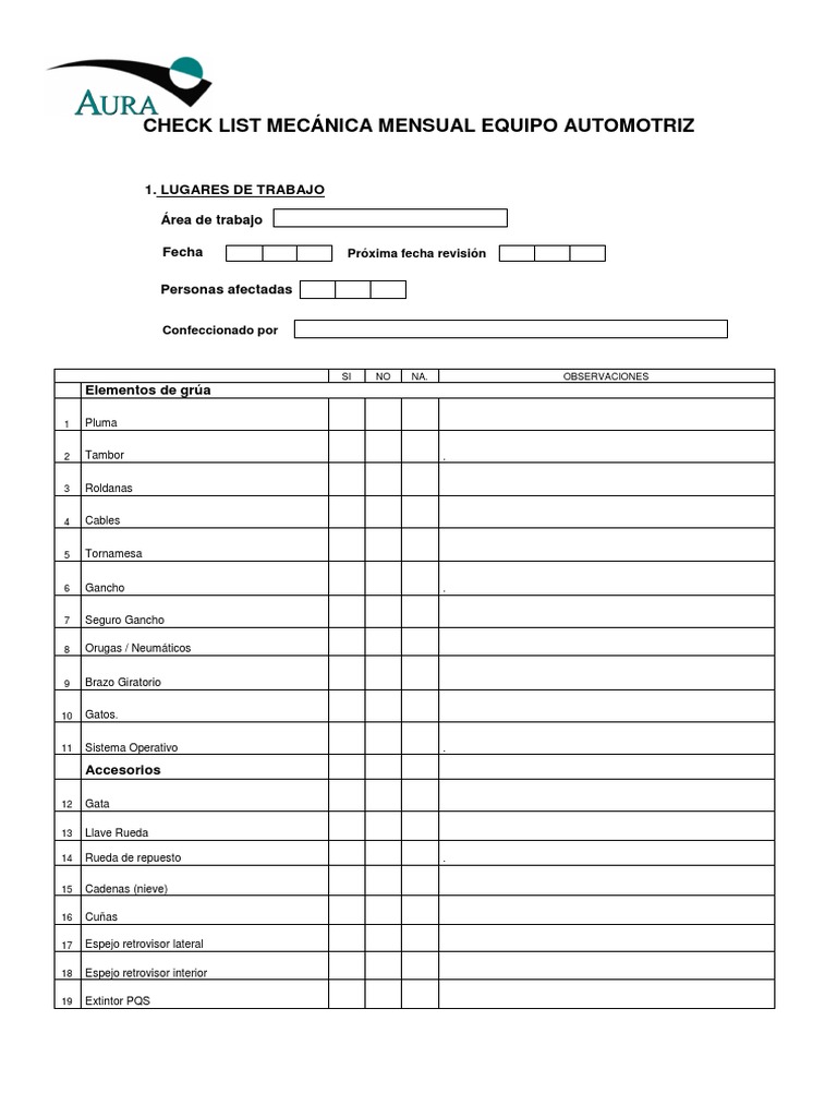 Check List Equipo Automotriz | PDF | Industria automotriz | Vehículos ...