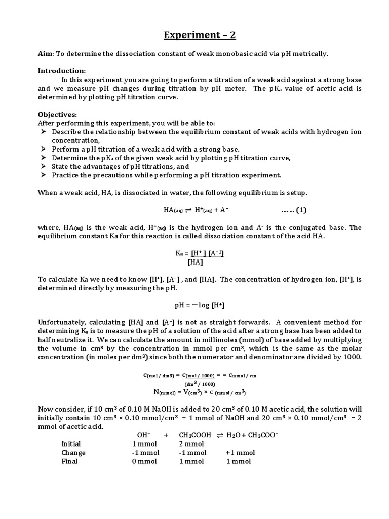 Experiment - 2: Aim: To Determine The Dissociation Constant of Weak ...