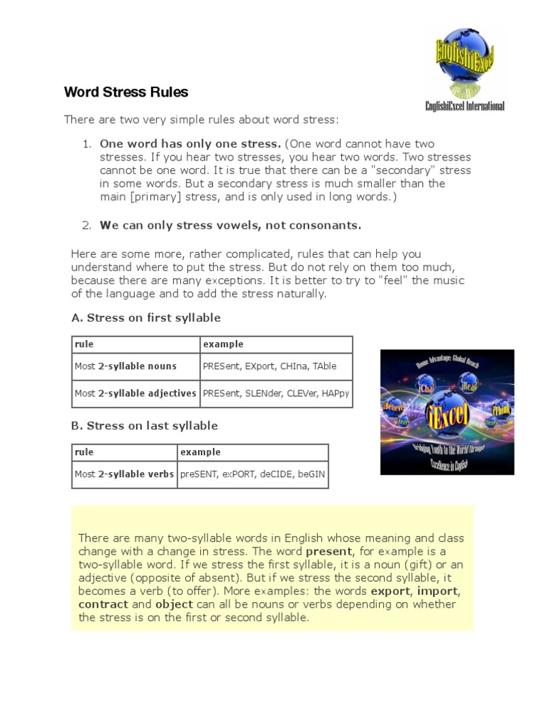 Word Stress Rules: A. Stress On First Syllable | PDF | Stress ...