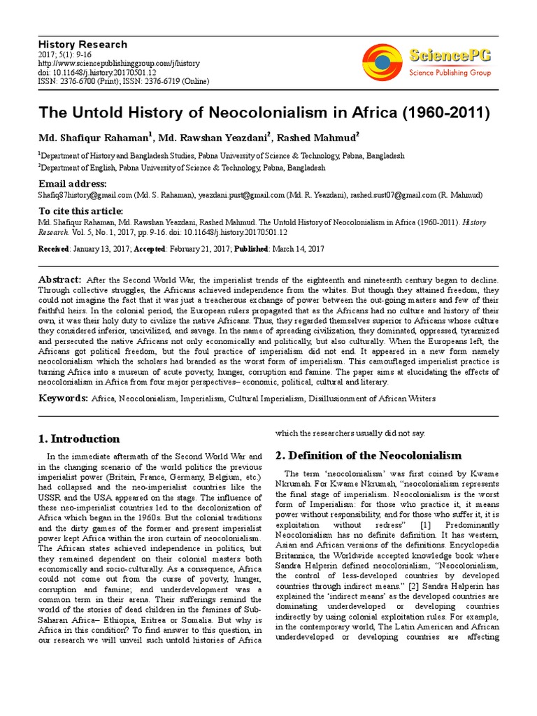 Neocolonialism's Impact on Africa (1960-2011) | PDF | Imperialism | Africa
