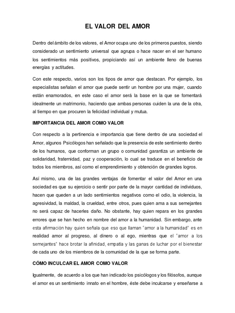 El Valor Del Amor | PDF | Amor | Teorías filosóficas