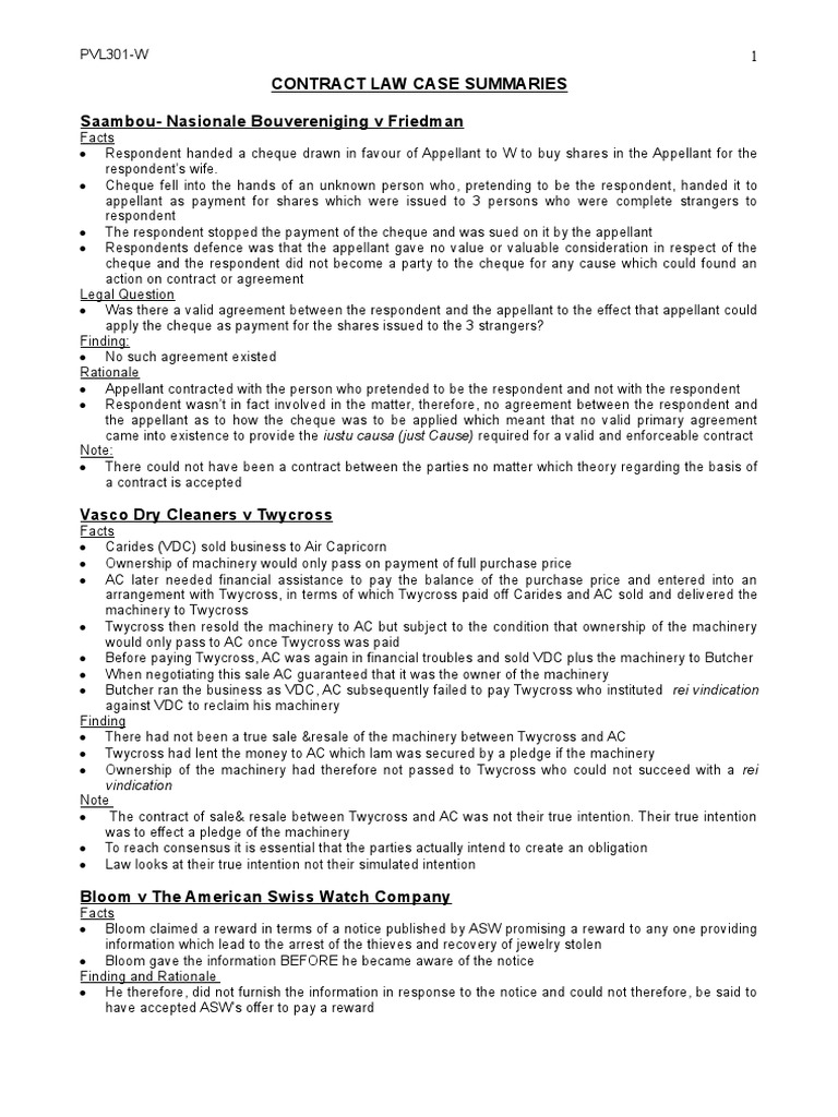 Contract Cases | PDF | Offer And Acceptance | Damages