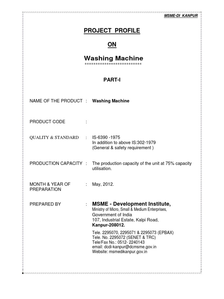 Washing Machine Project Profile | PDF | Electric Motor | Washing Machine