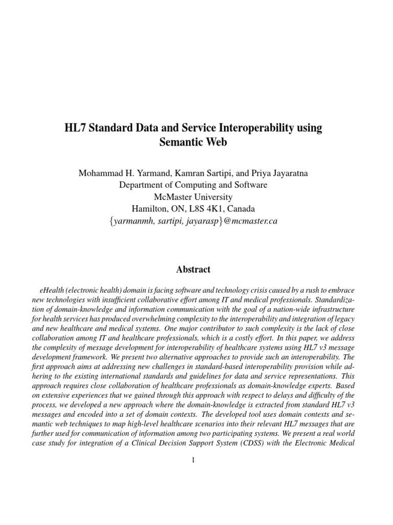 HL7 Standard Data and Service Interoperability Using Semantic Web | PDF | Resource Description ...