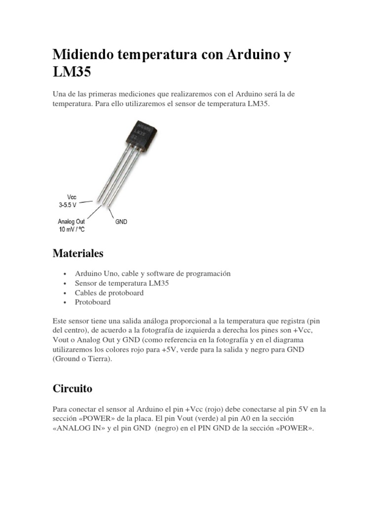 Midiendo Temperatura Con Arduino y LM35 | PDF | Arduino | Tecnología ...