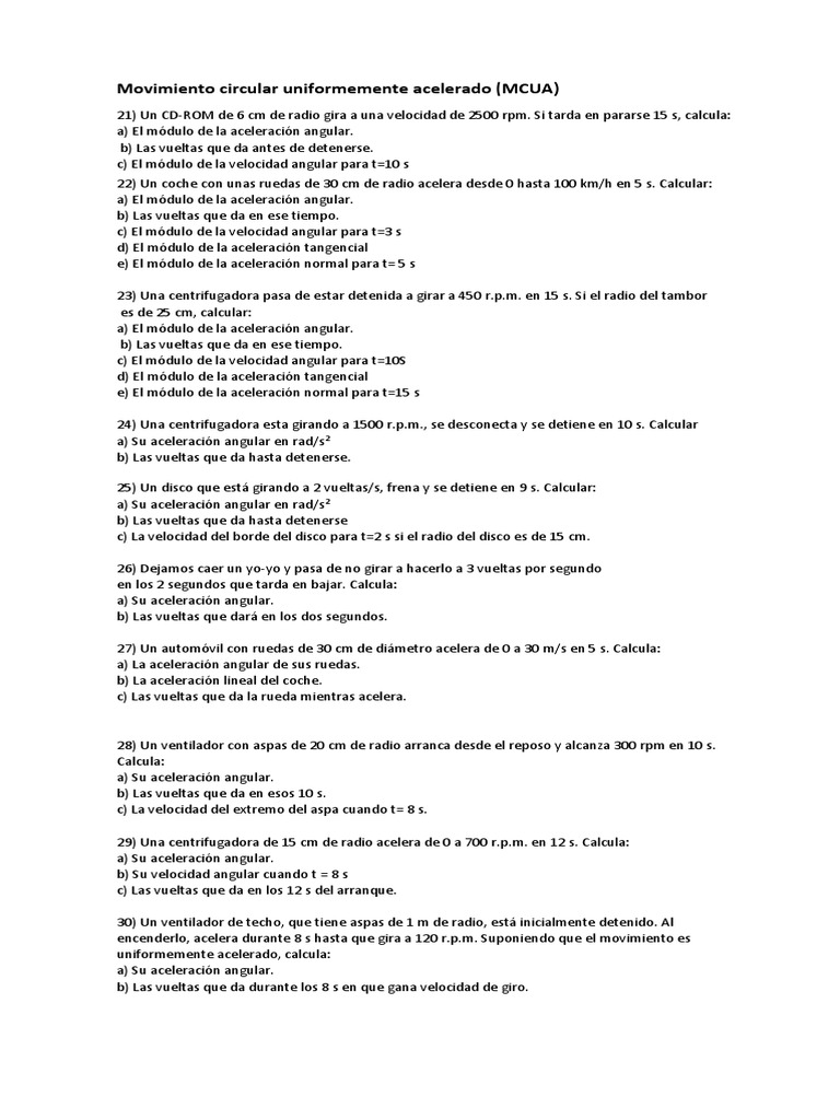 Ejercicios MCU | PDF | Aceleración | Velocidad