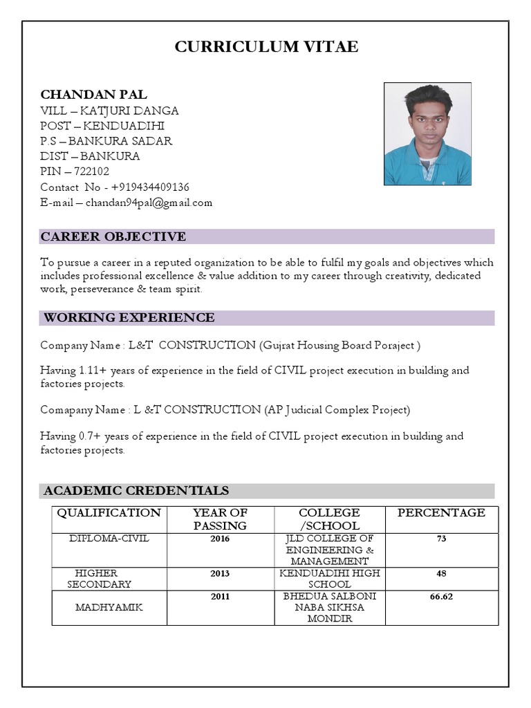 Curriculum Vitae: Chandan Pal | PDF | Vocational Education | Behavior ...