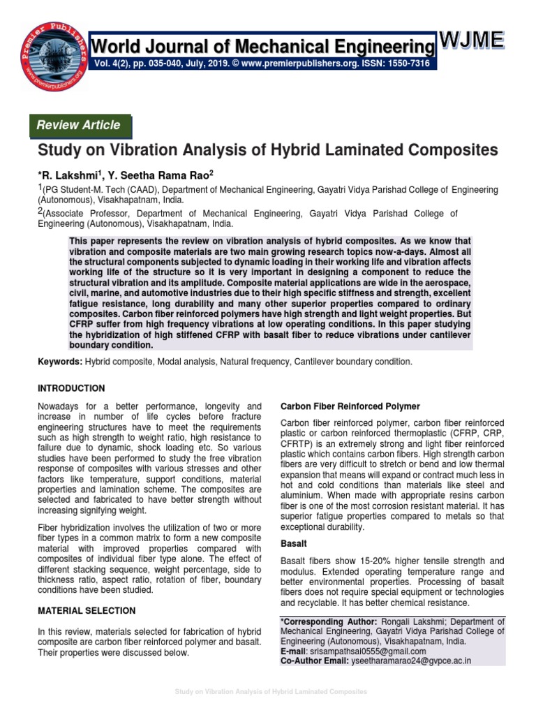 Study On Vibration Analysis of Hybrid Laminated Composites | PDF ...