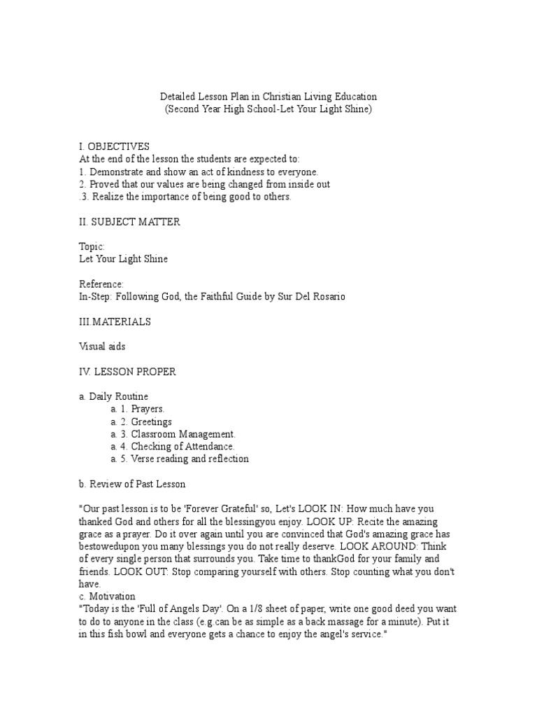 Christian Living Lesson Plan: Kindness | PDF | Classroom Management ...