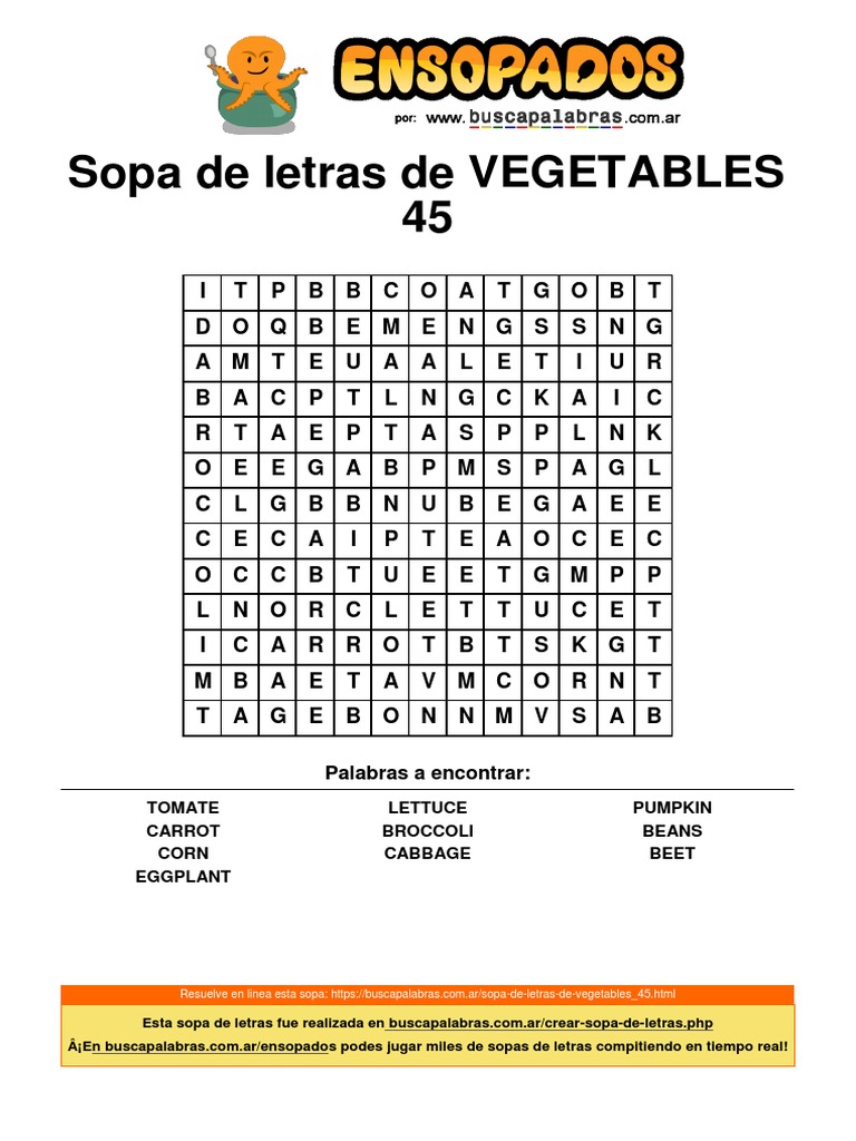 Sopa de Letras de Vegetables 45 | PDF