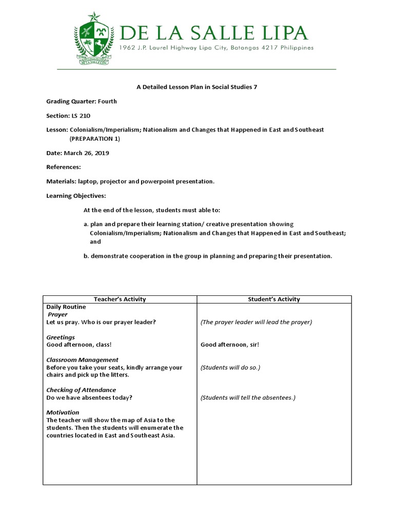 Detailed Lesson Plan Social Studies 7 3rd Local Demo | PDF | East Asia ...