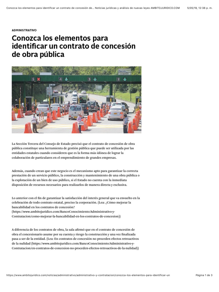 Conozca Los Elementos para Identificar Un Contrato de Concesión de Obra ...