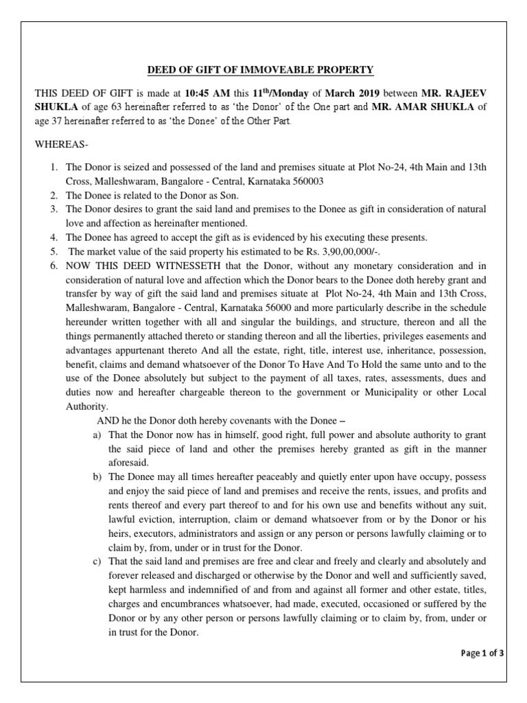 Gift Deed Immovable Property | PDF | Common Law | Property Law