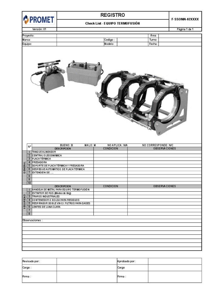 Check List - Equipo de Termofusión | PDF | Tornillo | Ingeniería mecánica