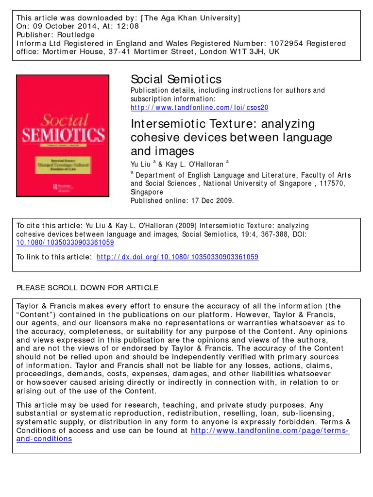 Intersemiotic Texture Analysis | PDF | Semantics | Discourse