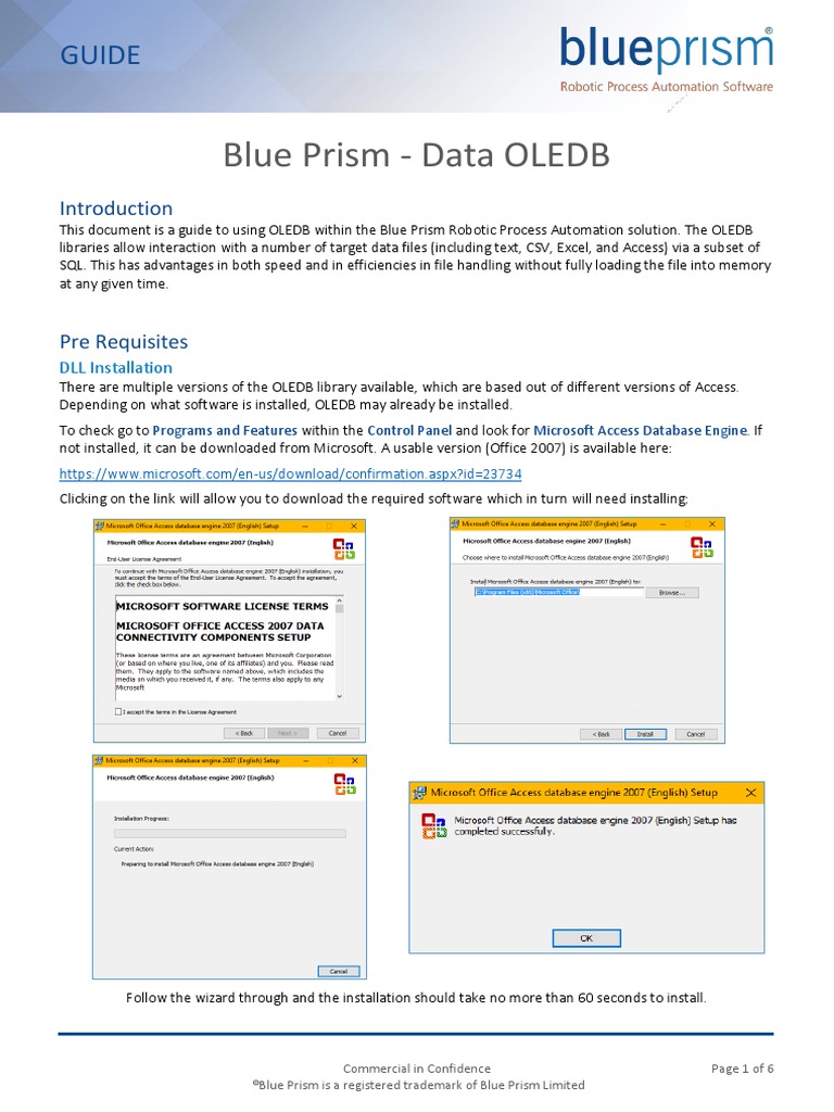 Blue Prism Guide To Oledb V2 Pdf Pdf Microsoft Access Library Computing
