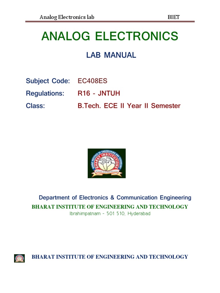 Analog Electronics: Lab Manual | Download Free PDF | Amplifier ...