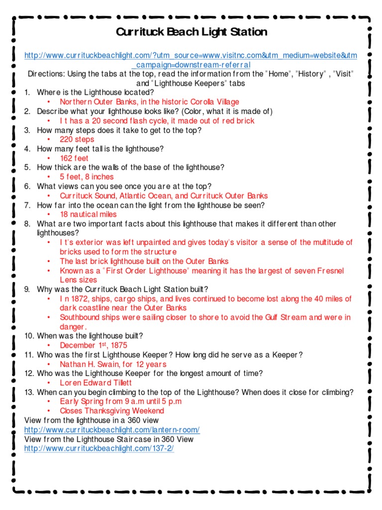 Lighthouse Webquest Key | PDF | Lighthouse | Technological Change