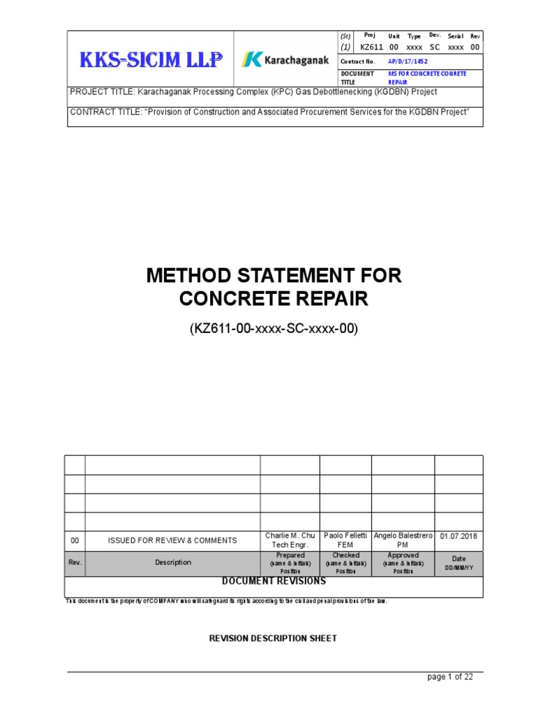 Method Statement for Concrete Repair | PDF | Concrete | Surveying