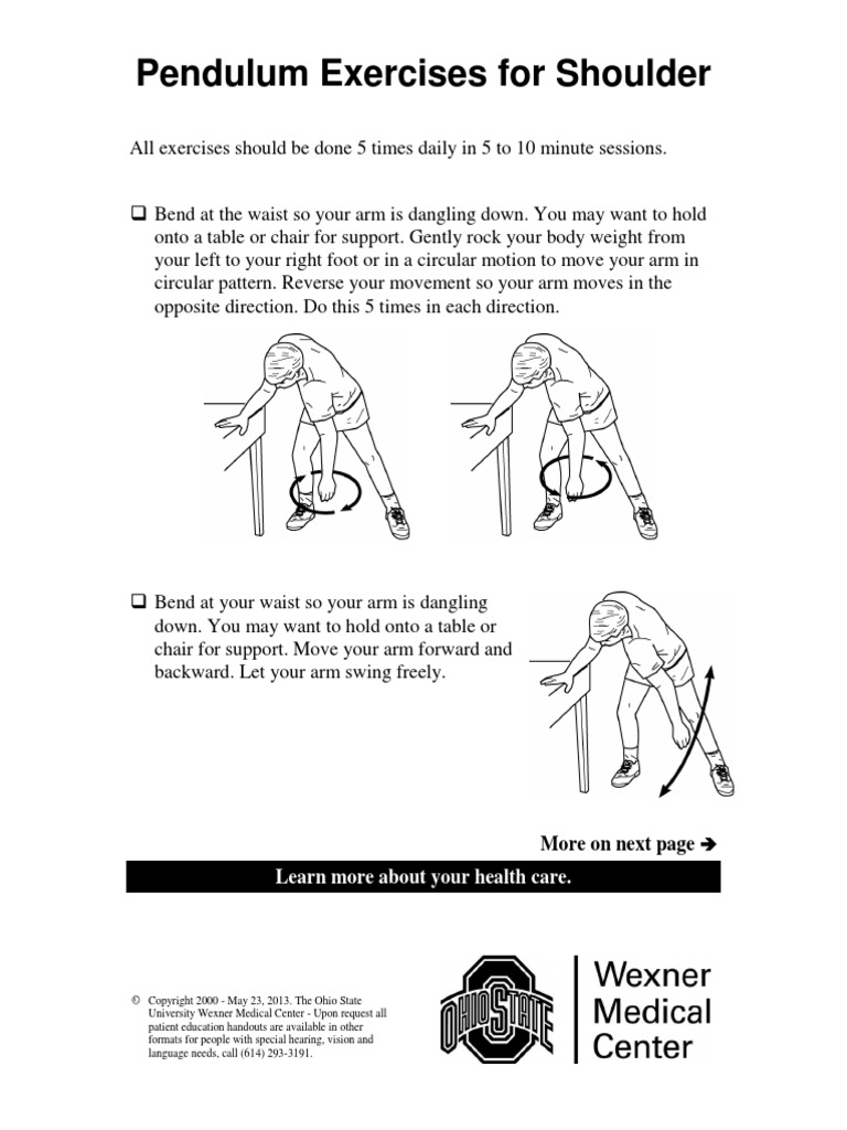 Pendulum Exercises For Shoulder: Learn More About Your Health Care | PDF