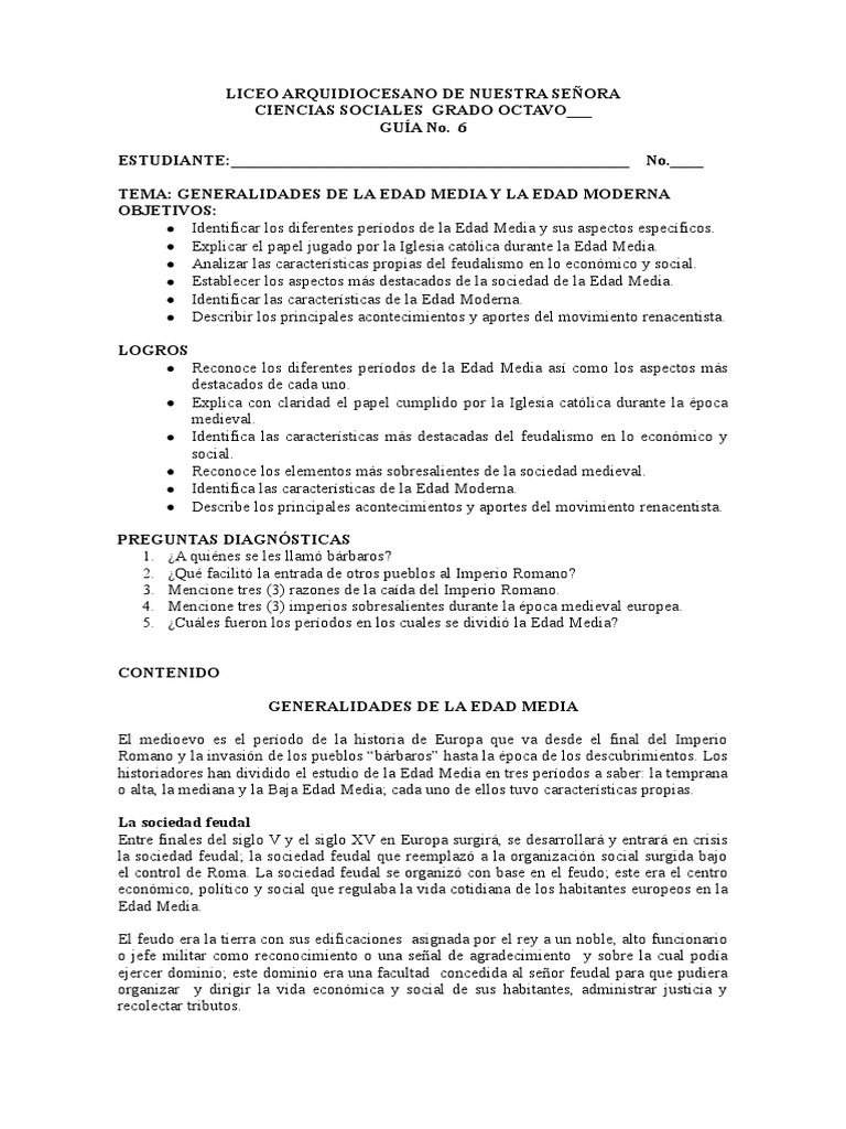 G 06 Octavo - Generalidades Edad Media y Moderna | PDF | Feudalismo | Edades medias