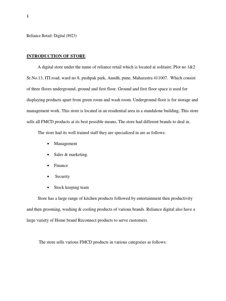Reliance Retail Store Analysis Report | PDF | Public Toilet | Laptop