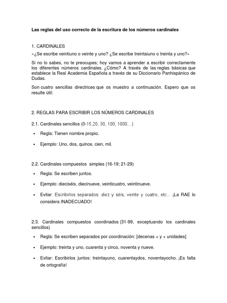 Las Reglas Del Uso Correcto de La Escritura de Los Números Cardinales ...
