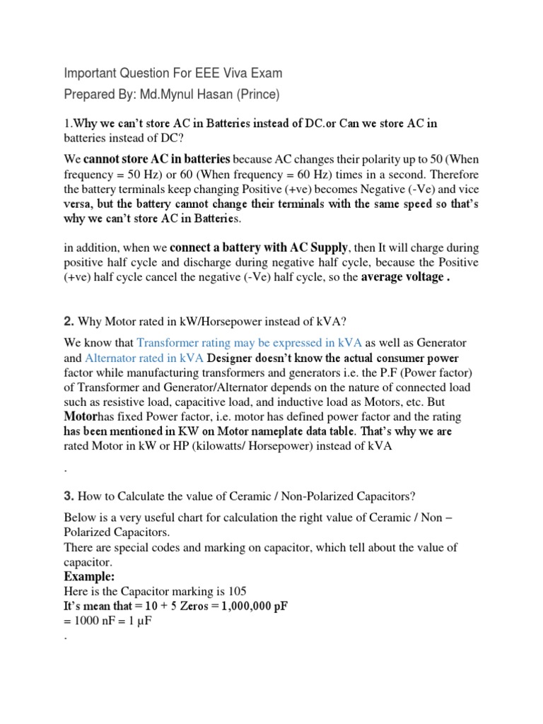 Important Question For EEE Viva Exam Prepared By: MD - Mynul Hasan ... Important Question For EEE Viva Exam Prepared By: MD - Mynul Hasan ...