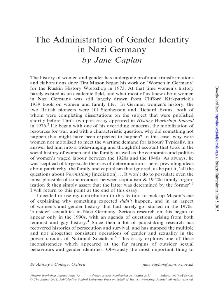 The Administration of Gender Identity in Nazi Germany by Jane Caplan ...