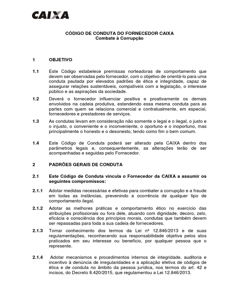 Código De Conduta Do Fornecedor Caixa Combate à Corrupção ...