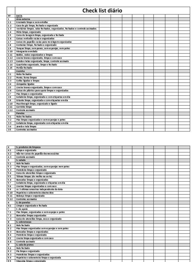 Check List Diário | PDF | Ferramentas | Desperdício