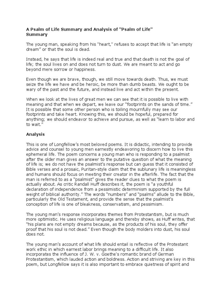 A Psalm of Life Summary and Analysis of | PDF | Poetry